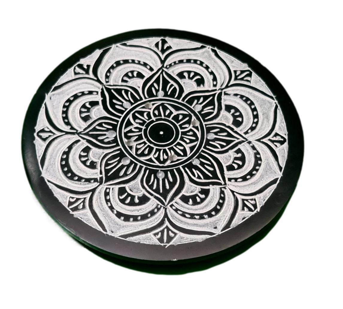 Round Soapstone Incense Holder - Mandala | Naathi Aromatherapy