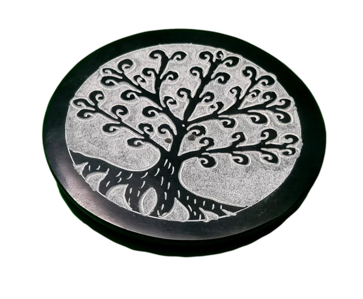 Round Soapstone Incense Holder - Tree of Life | Naathi Aromatherapy
